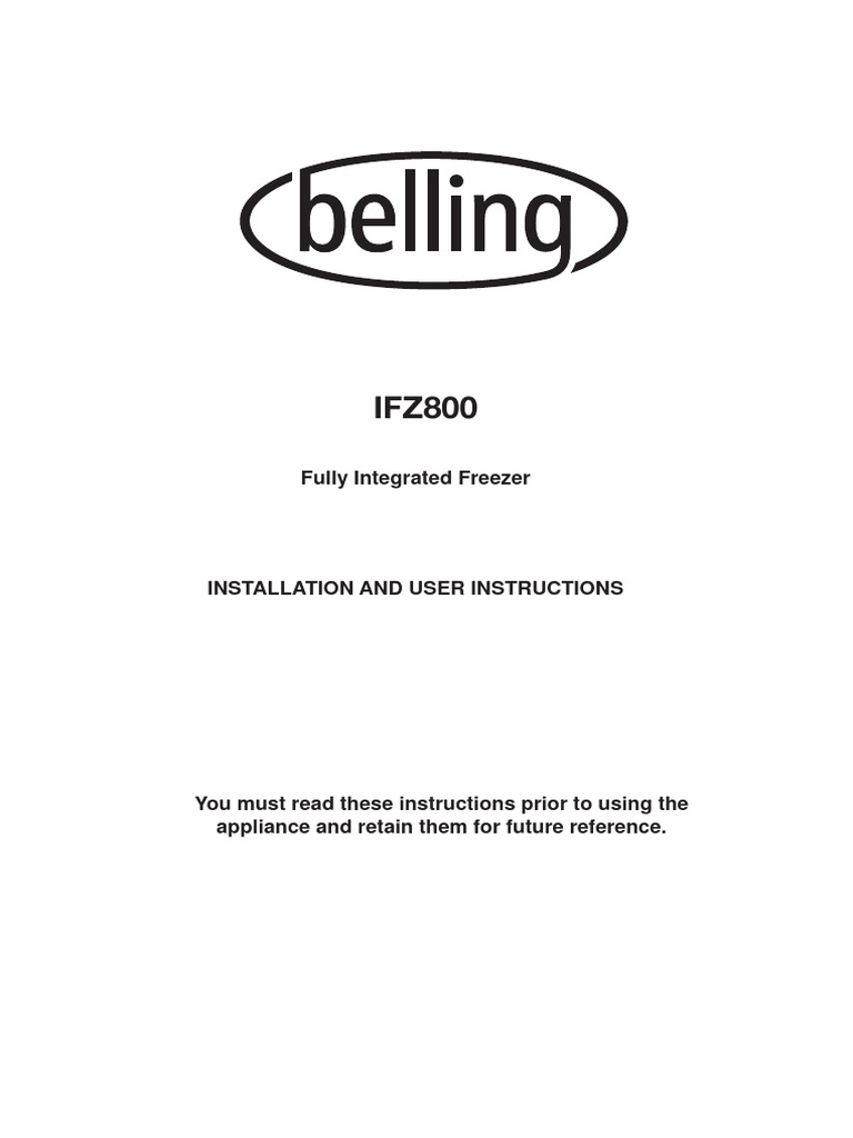 Belling IFZ800 Instructions Manual Technical Specification Data Sheet ...