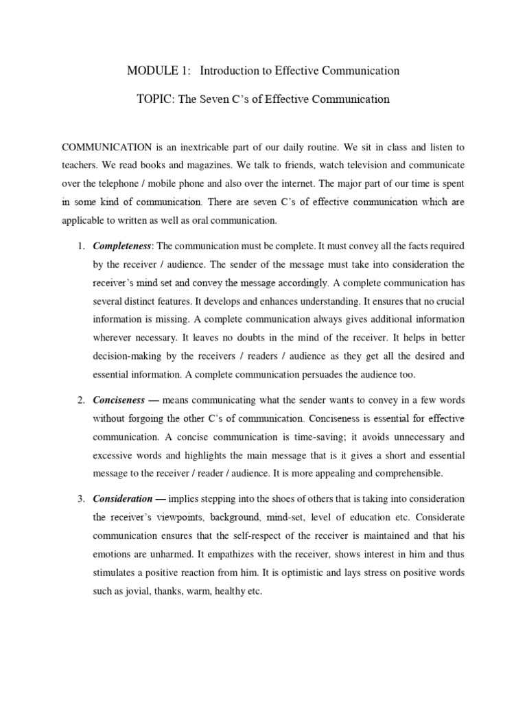 Lesson Five - The Seven Cs of Effective Communication | PDF | Communication | Information