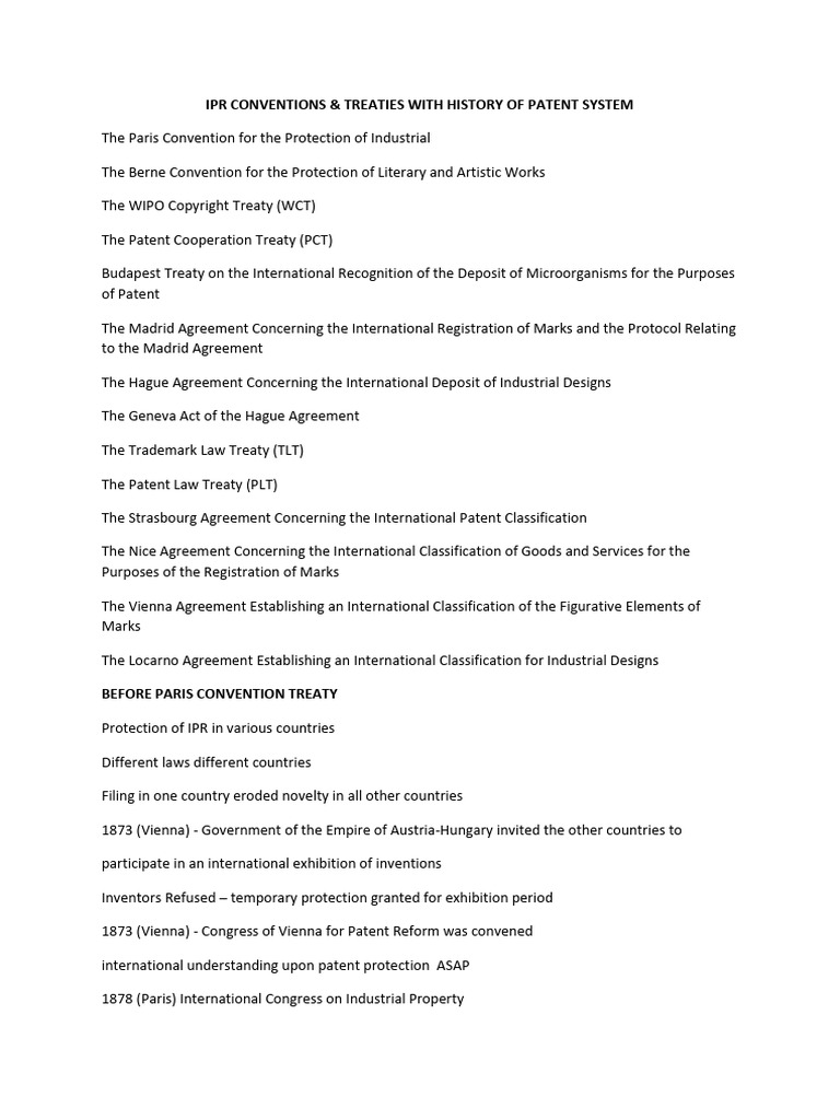 History of IPR Treaties and Patents | PDF | Patent | Glossary Of Patent ...
