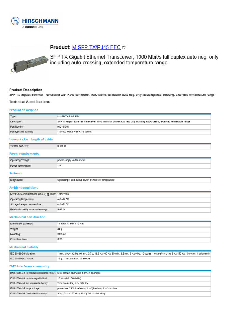 M SFP TXRJ45EEC - Techdata | PDF | Electrical Engineering | Electronics