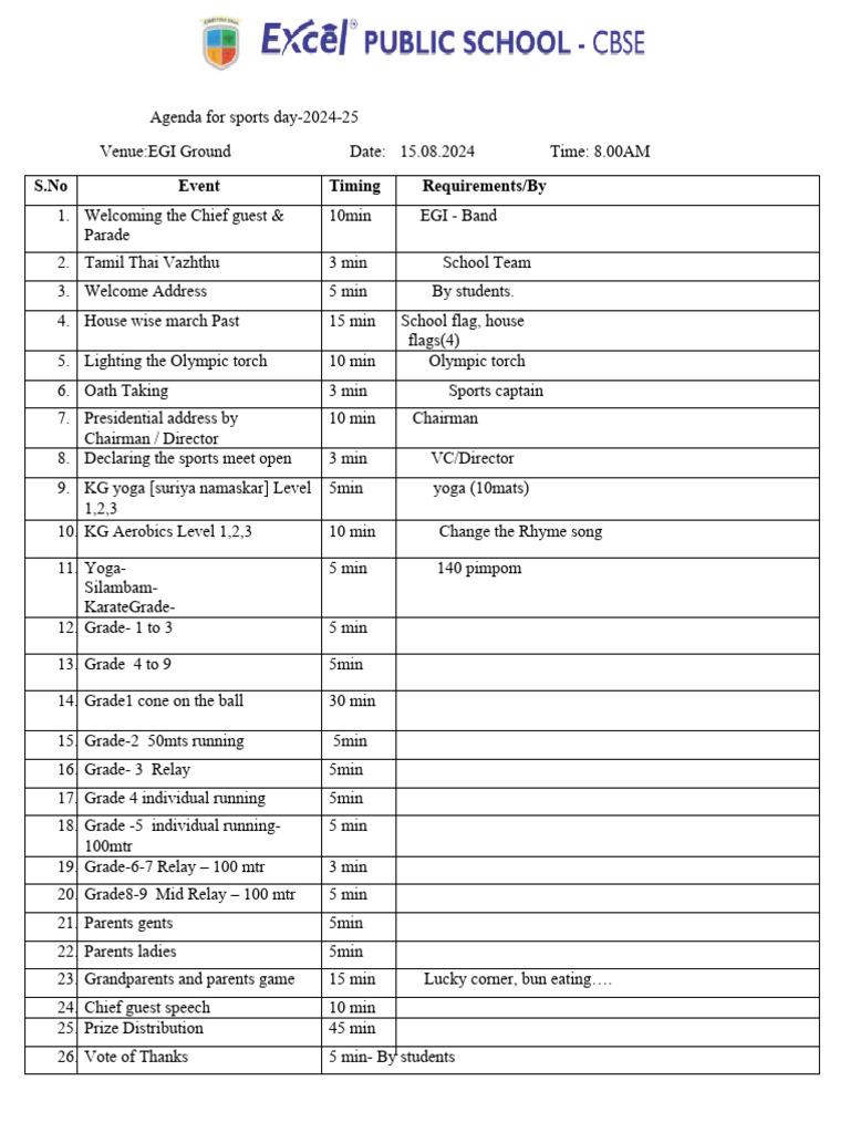 Tentative Agenda for Sports Day | PDF