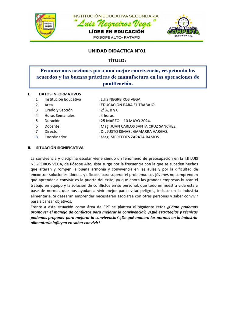 Unidad 01 - EPT - 2do Grado 2024 | PDF | Evaluación