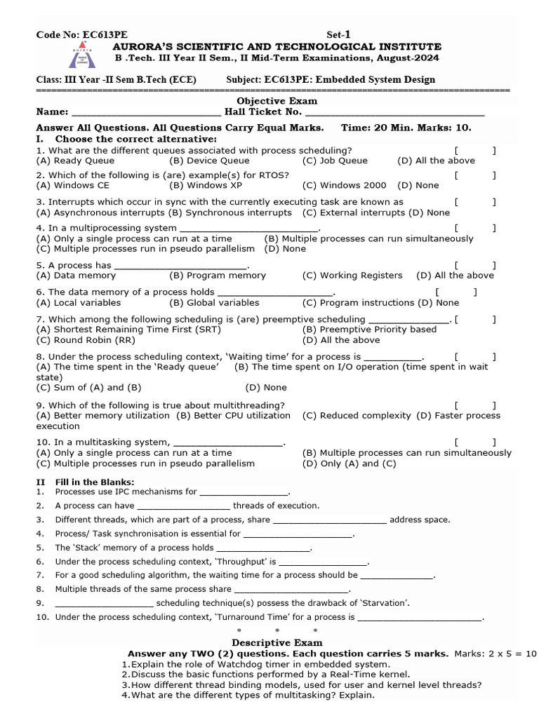 III-II Ece - Esd Mid 2 - Set-1 | PDF | Process (Computing) | Scheduling ...