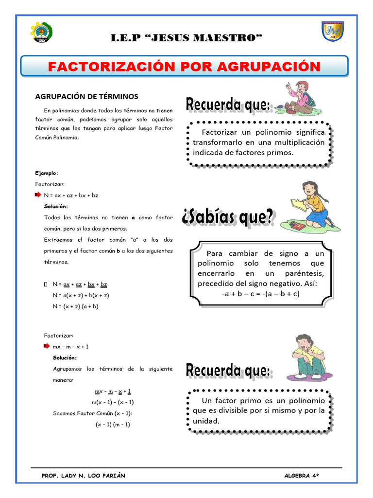 Metodo de Factor Por Agrupacion de Terminos | PDF | Factorización ...