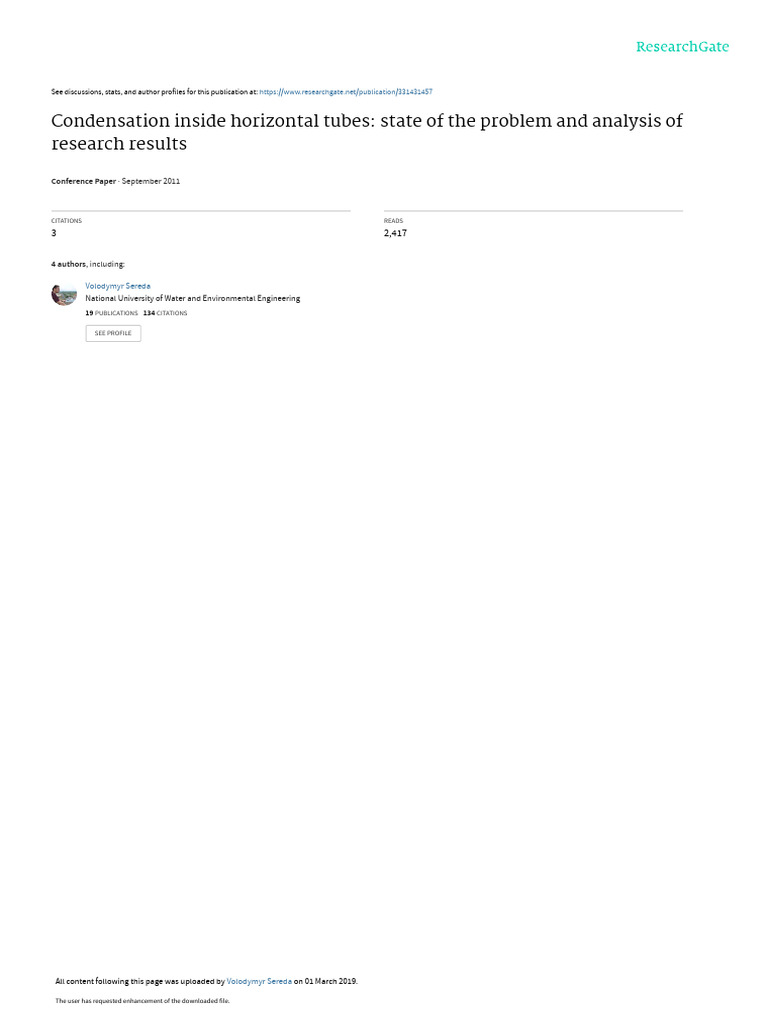 Condensation Inside Horizontal Tubes: State of The Problem and Analysis ...