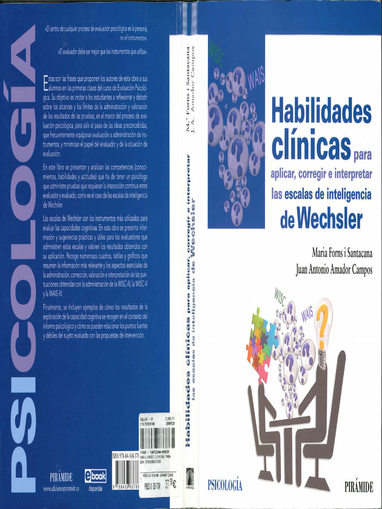 Habilidades Clínicas para Aplicar, Corregir e Interpretar Las Escalas de Inteligencia de ...