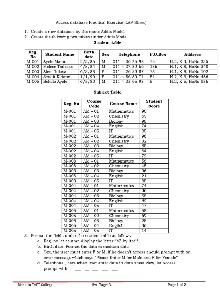 Access 2007 Lap Sheet | PDF | Information Technology | Information Science