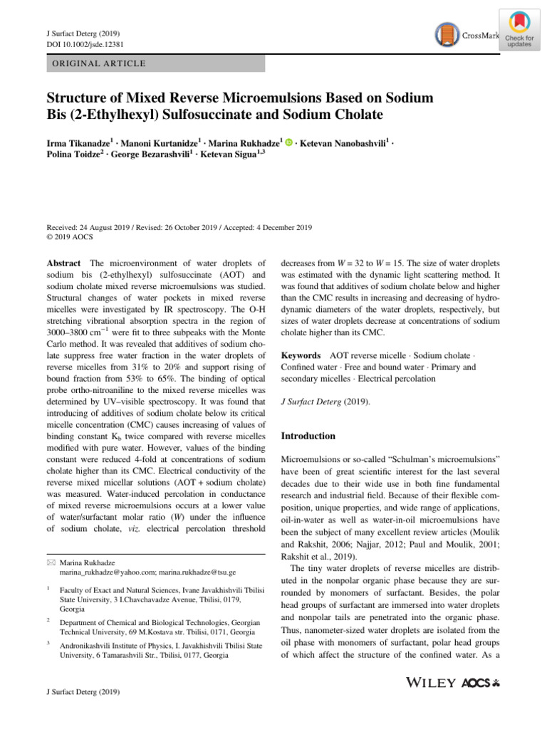 Structure of AOT-Sodium Cholate Microemulsions | PDF | Applied And ...