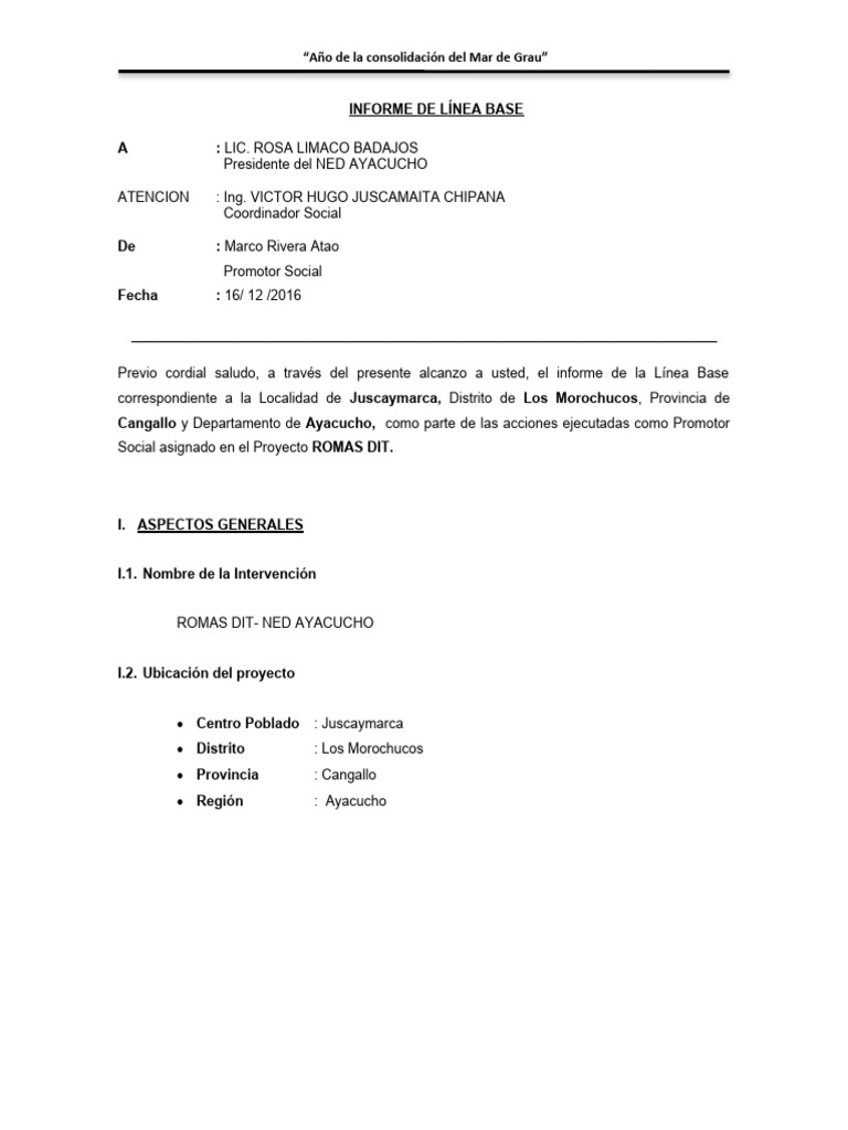 Informacion de Linea Basal - Juscaymarca | PDF | Saneamiento | Agua