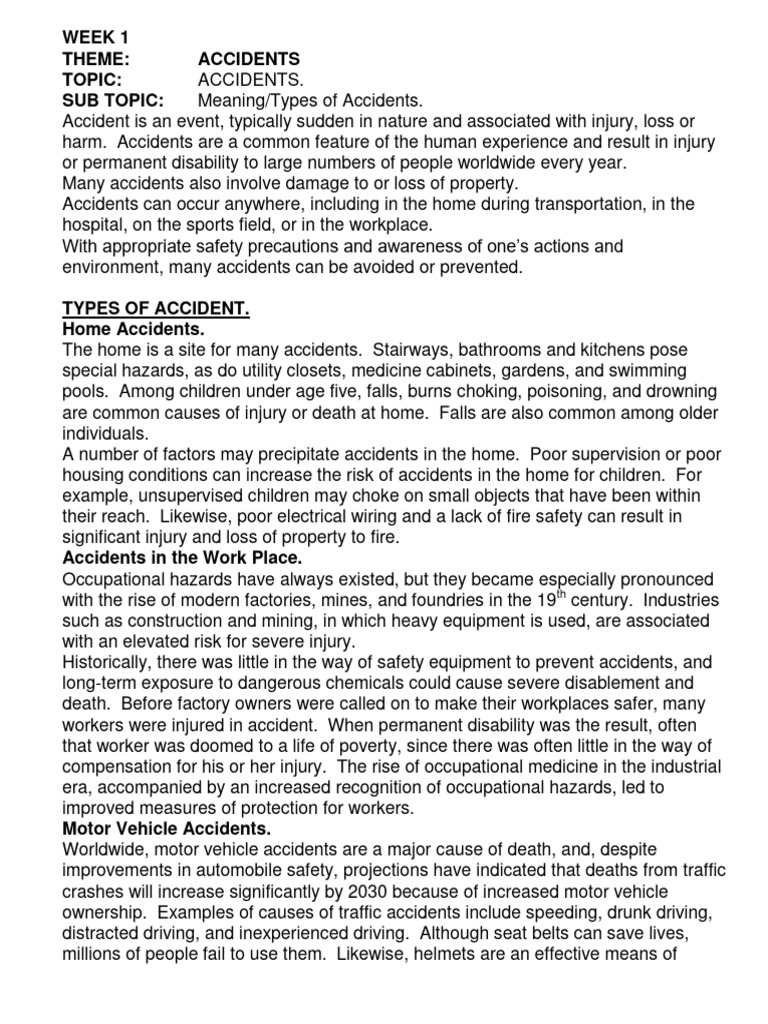 Health Edu Lesson Note Week 1 | PDF | Traffic Collision | Seat Belt