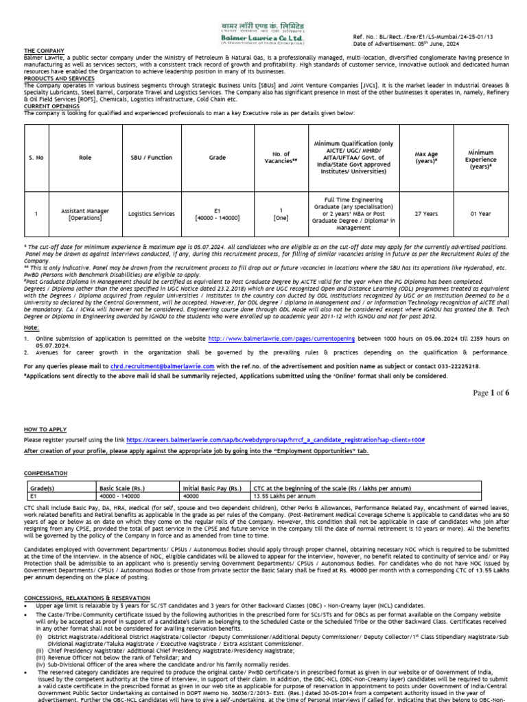 1717418080assistant Manager (Operations) | PDF | Government Of India