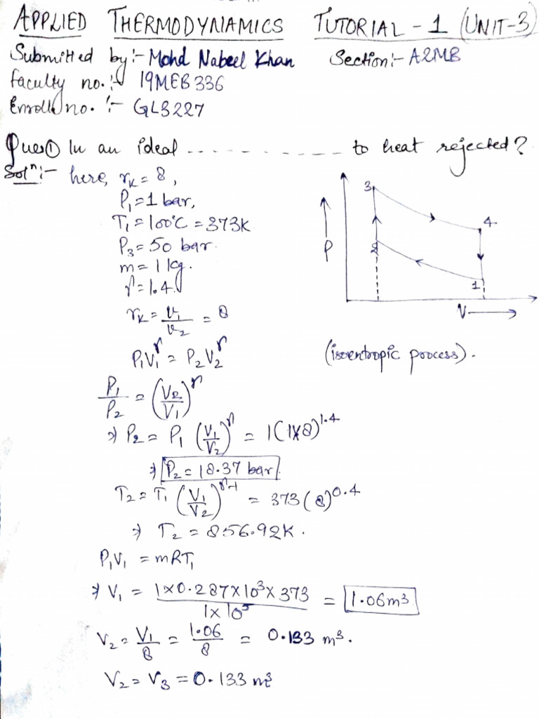 Applied Thermodynamic Tutorial-1, Mohd Nabeel Khan, 19MEB336 | PDF
