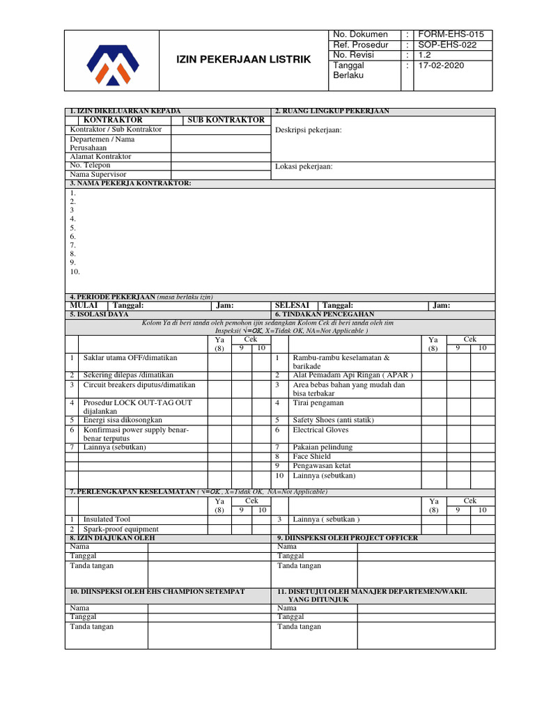 Izin Kerja Listrik PT MKM | PDF