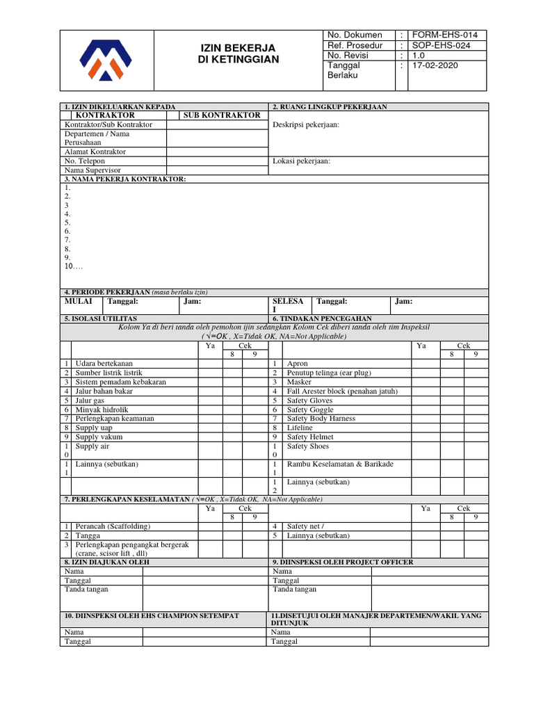 Izin Kerja Ketinggian PT MKM | PDF