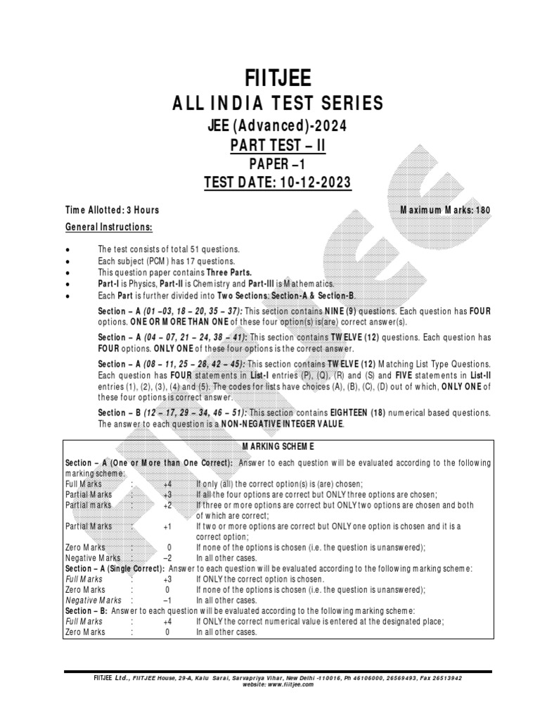 Fiitjee Aits Jee Adv QP & Sol | PDF | Force | Temperature