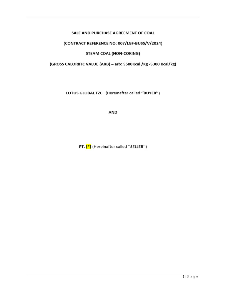 Coal Purchase Agreement | PDF