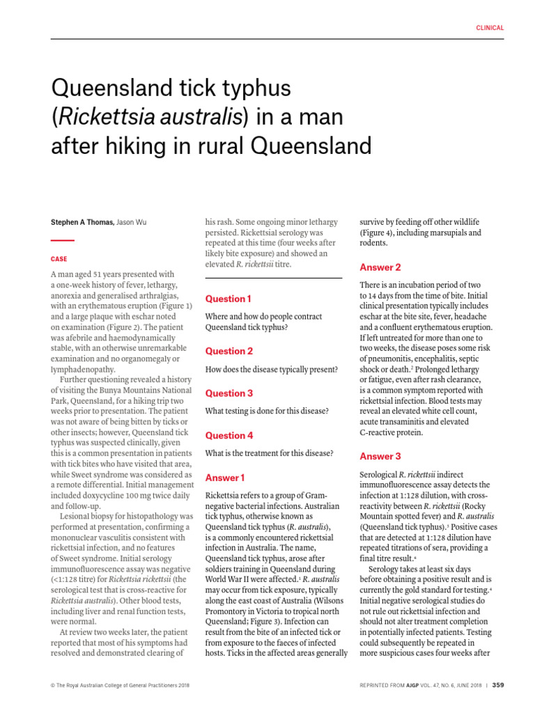 AJGP 06 2018 Clinical Thomas Tick Typhus | PDF | Medicine | Animal Diseases