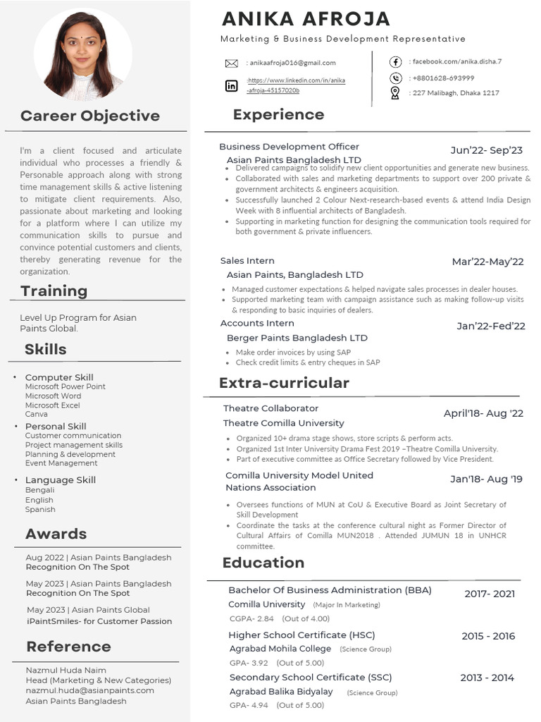 Anika Afroja-CV-projects Ref Ismaeel | PDF | Marketing | Business