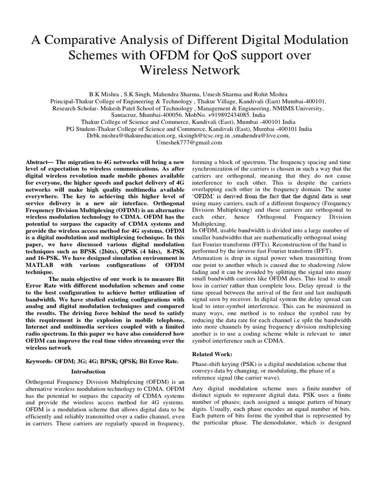 A Comparative Analysis Of Different Digi Pdf Modulation Orthogonal Frequency Division