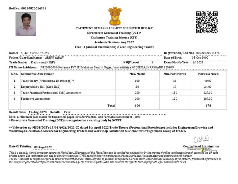 Marksheet R220820014375 1 | PDF