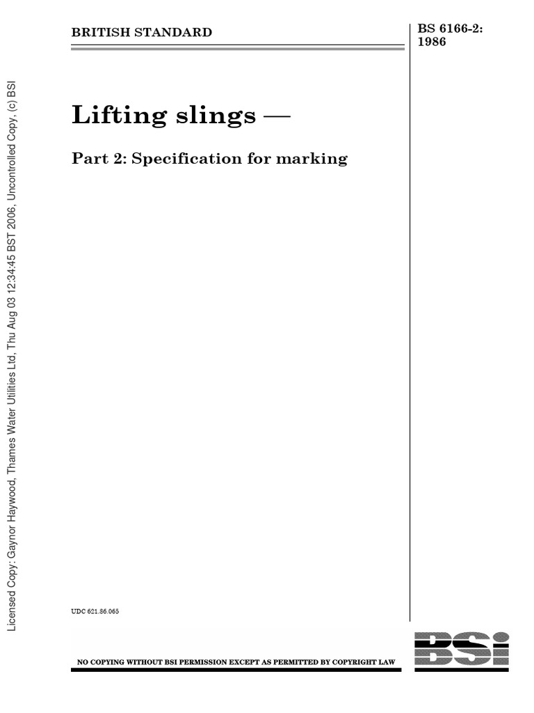 Lifting Slings Marking Standard BS 6166-2 | PDF | Copyright