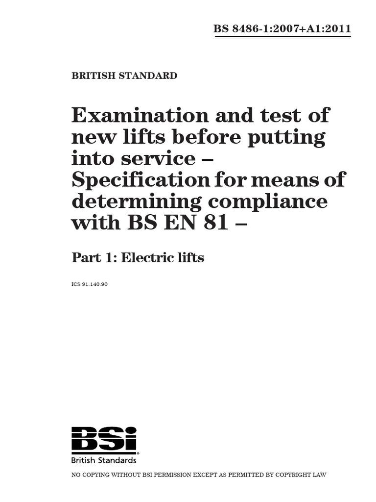 BS 8486-1 2007 + A1-2011 New Lifts Before Putting | PDF | Elevator ...