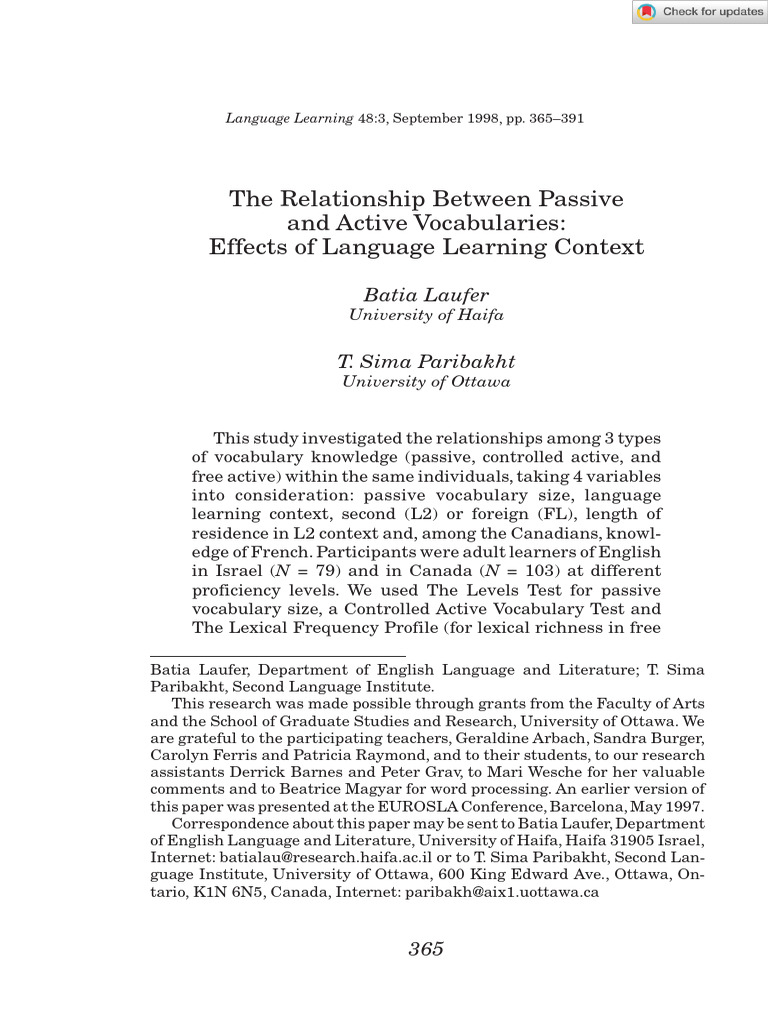 Language Learning - 2008 - Laufer - The Relationship Between Passive and Active Vocabularies ...