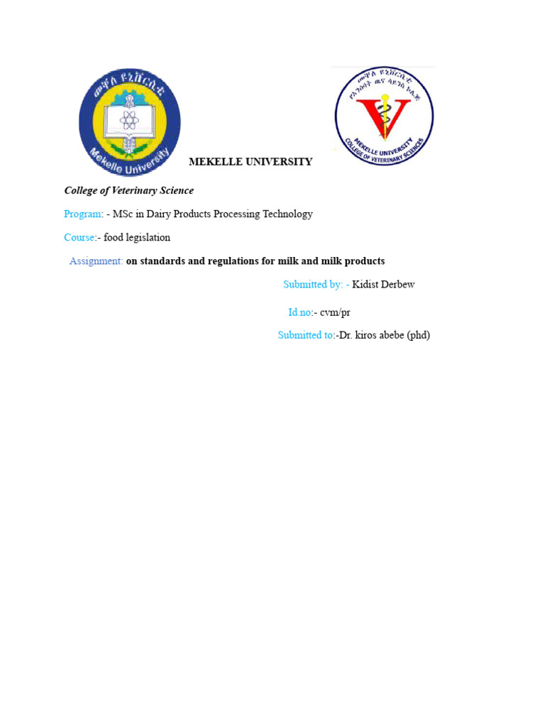 Mekelle University | PDF | Milk | Food Safety