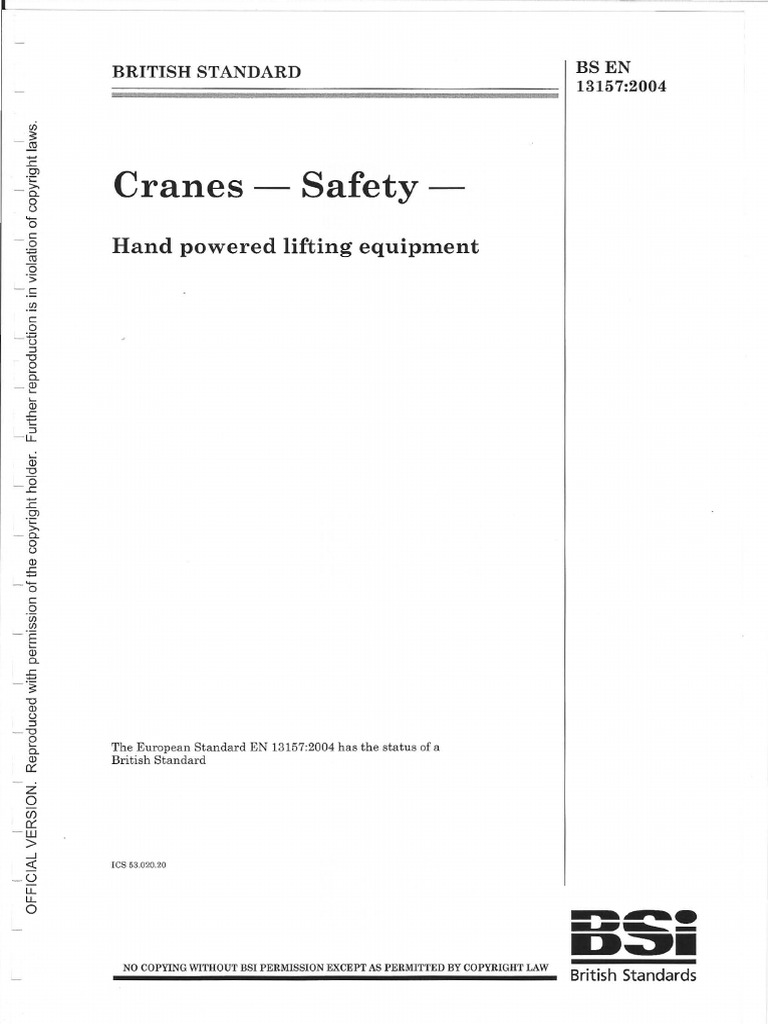 BS en 13157 Cranes-Hand Powered Lifting Equipment | PDF | Manufactured ...