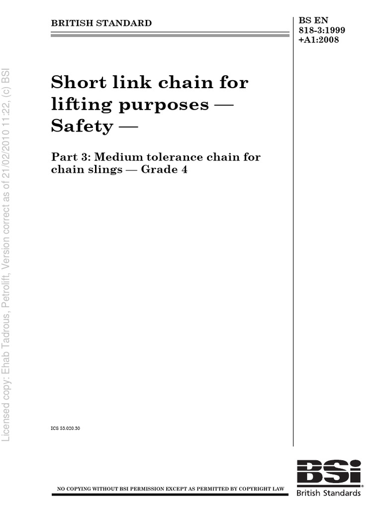 BS EN 818-3 1999+A1 2008 Short Link Chain For Lifting Purposes, Medium Tolerance Chain For Chain ...