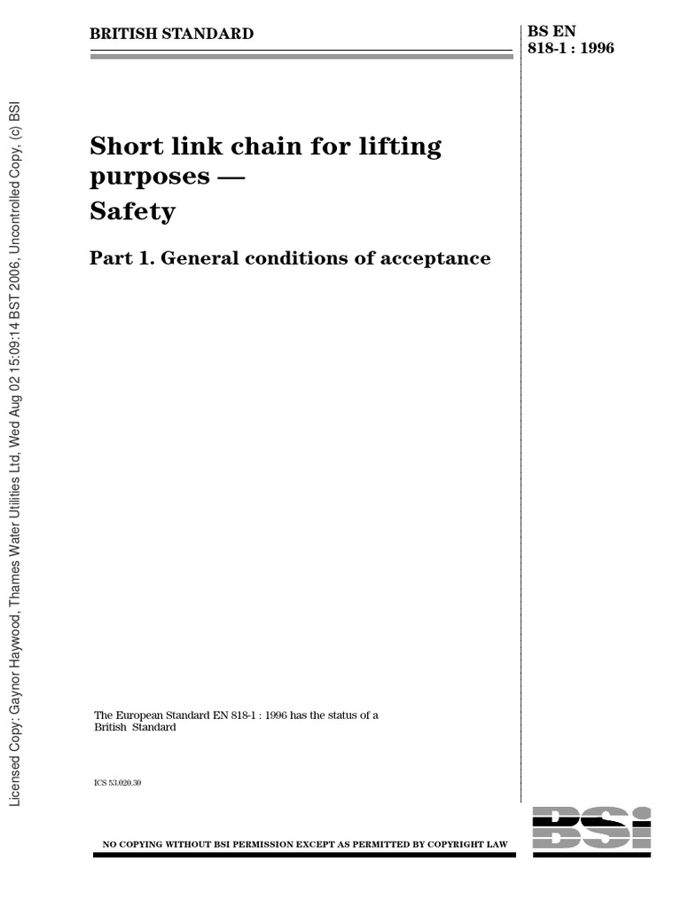 Short Link Chain Safety Standard BS EN 818-1 | PDF