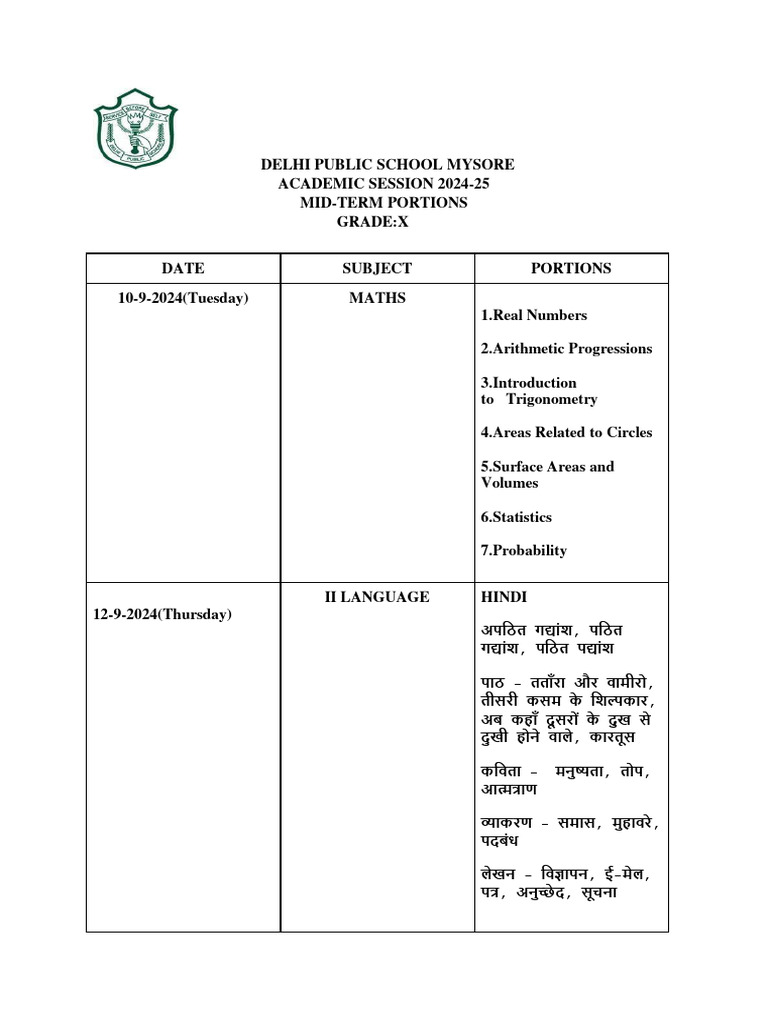 Mid Term Portions 2024 | PDF