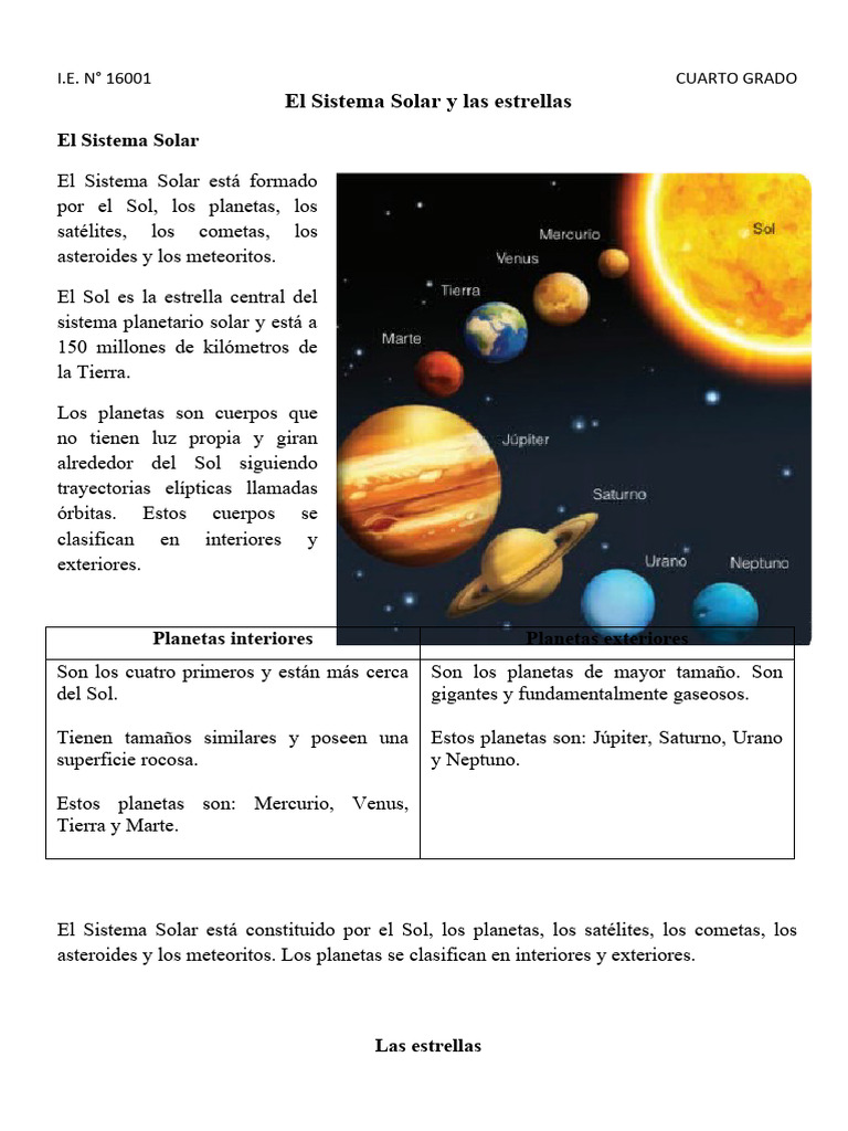 Ficha - Sistema Solar y Las Estrellas | PDF | Dom | Planetas