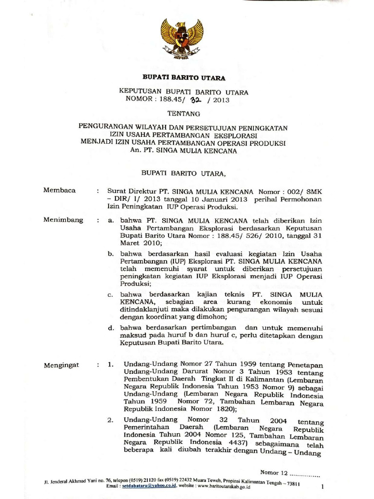 IUP PRODUKSI - Compressed PT SINGA MULIA KENCANA | PDF