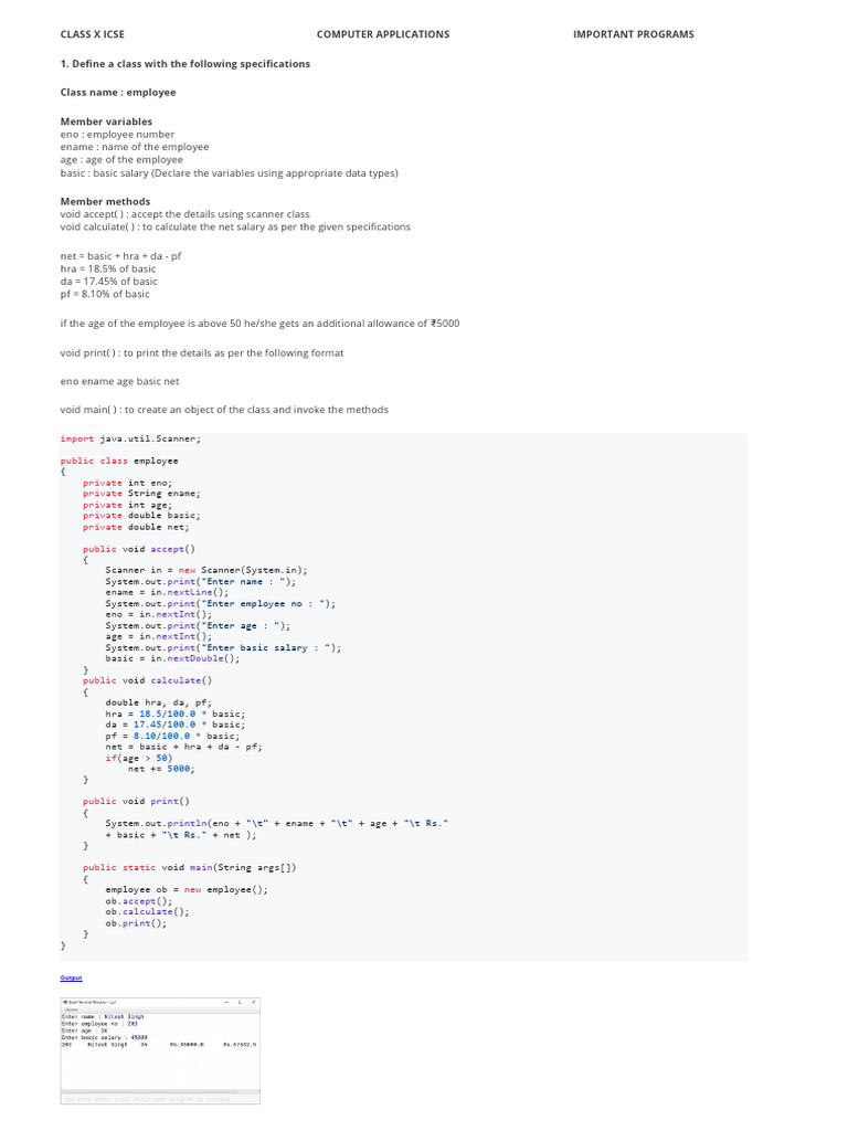Revision 2 Important Programs | PDF | Class (Computer Programming) | Integer (Computer Science)
