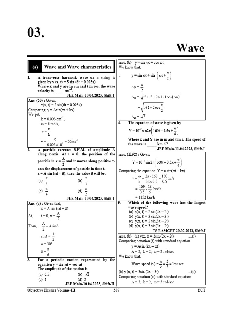 Wave NEET JEE Questions Practice | PDF | Waves | Wavelength