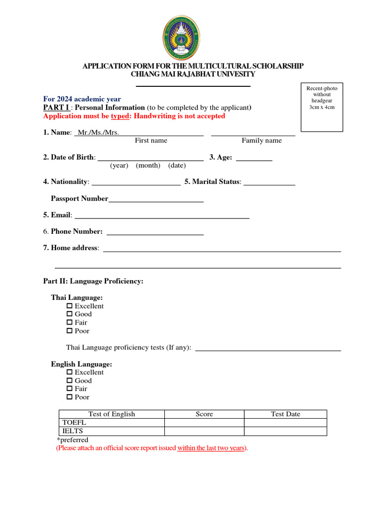 Application Form ใบสมัครขอรับทุน | PDF | Bachelor's Degree | Science