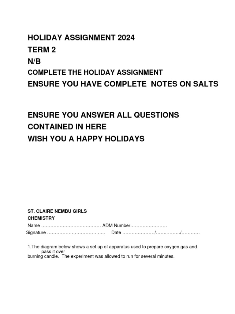 CHEMISTRY FORM 2 Assignments - Form 2 - Chemistry | PDF | Chemical Elements | Acid