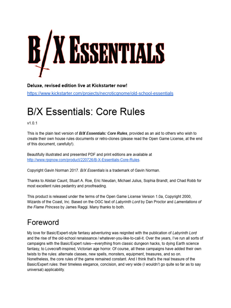 B - X Essentials - Core Rules | PDF