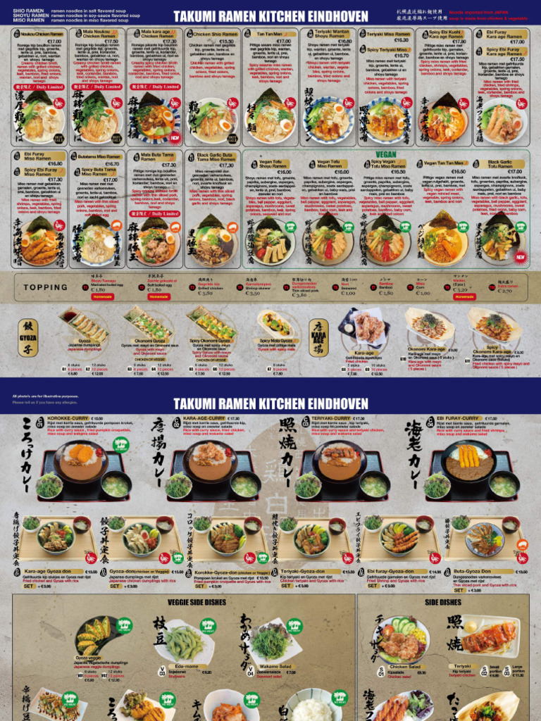 2023dec-Takumi-Ramen-Kitchen-Eindhoven-Kerkstraat-Restaurant-Menu-compressed | PDF | Drink | Foods