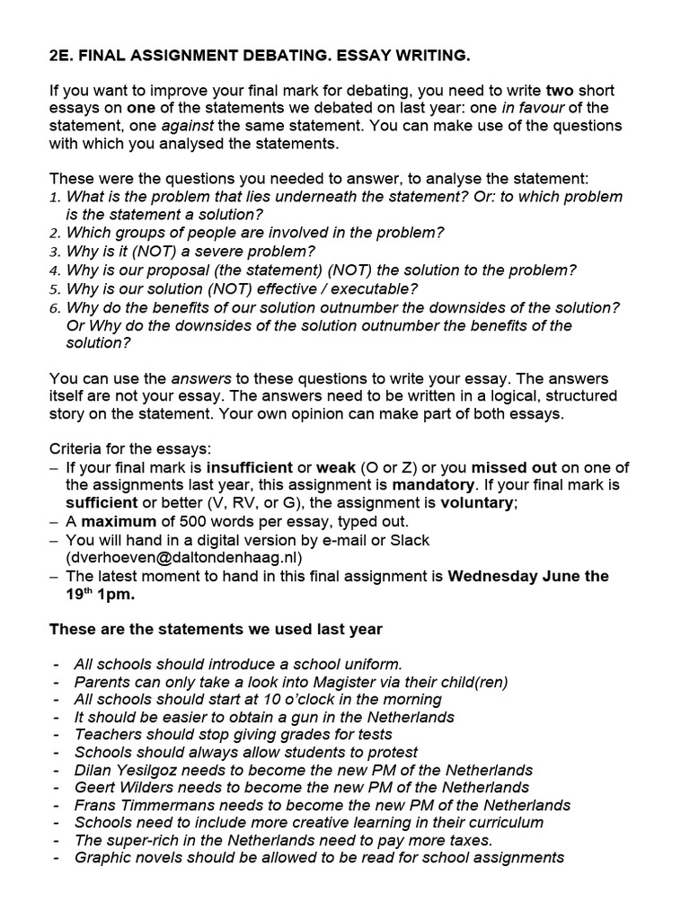 Final Assignment Debating 2024 | PDF