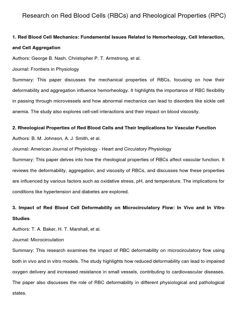 RBC Rheological Properties Research | PDF | Red Blood Cell | Rheology