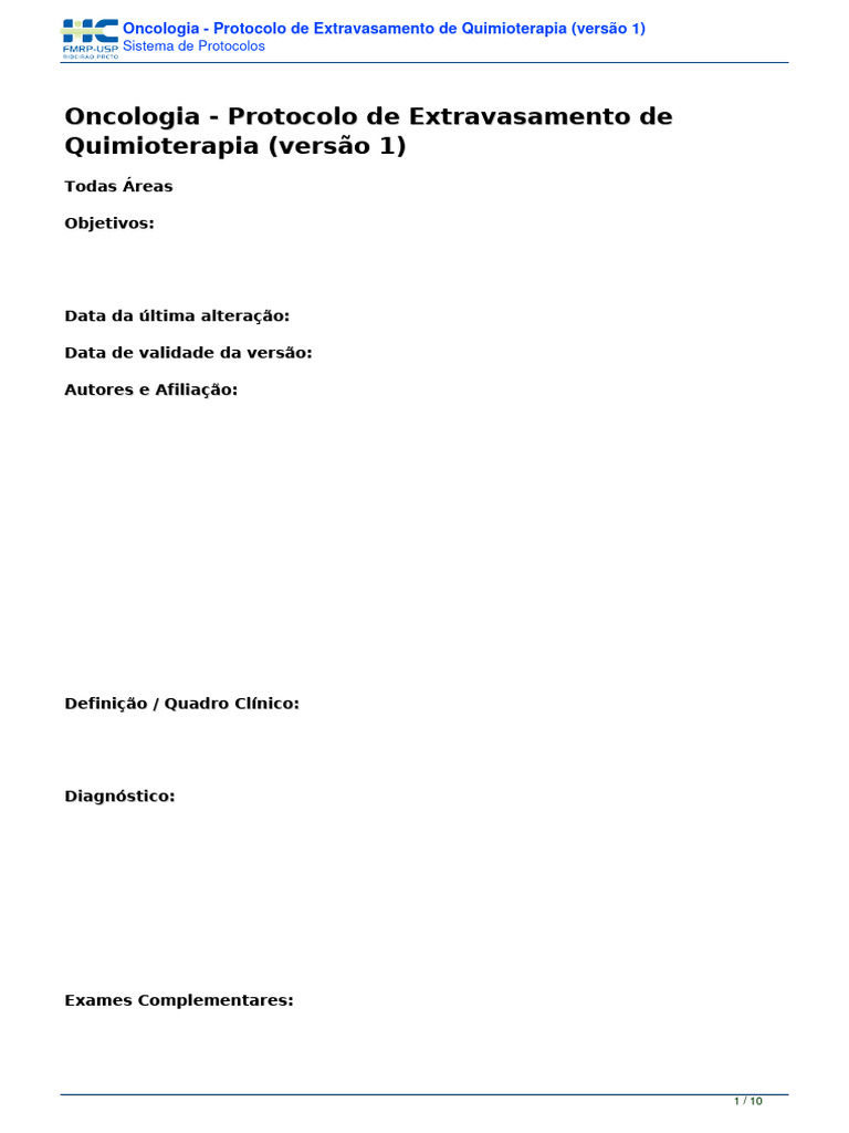 Oncologia - Protocolo de Extravasamento de Quimioterapia Verso 1 | PDF | Quimioterapia | Veia