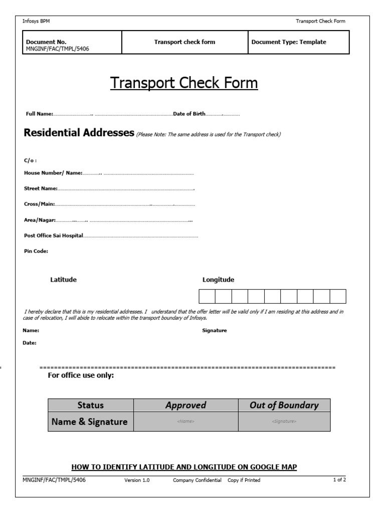 Transport Check Form | PDF