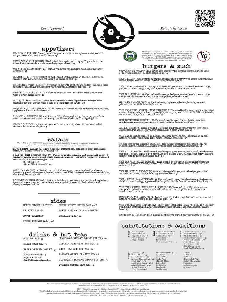The Cowfish Menu Charlotte | PDF | Sushi | Hamburgers