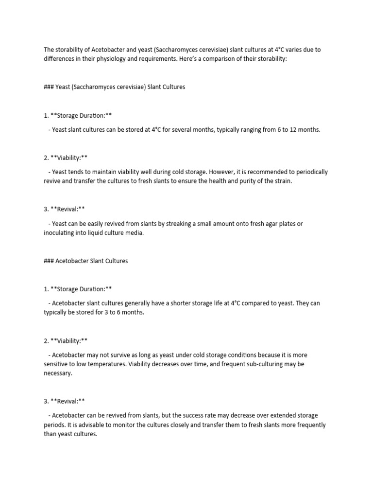 The Storability of Acetobacter and Yeast | PDF