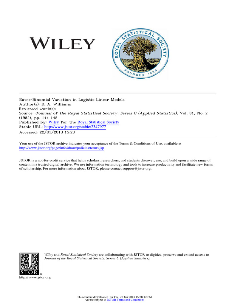 Williams - Extra-Binomial Variation in Logistic | PDF | Statistics | Statistical Theory