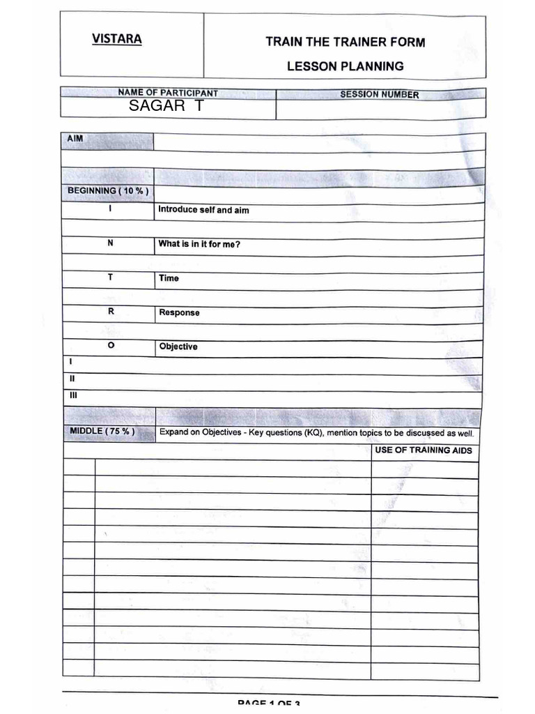 Train The Trainer Form Lesson Planning | PDF