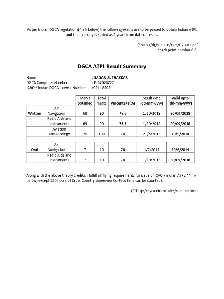 Indian ATPL Exam Results Summary | PDF | Qualifications | Aviation