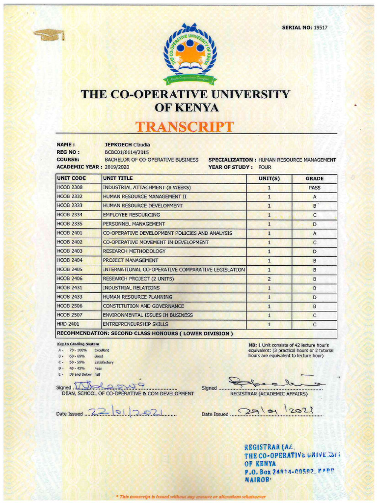 Transcript Fourth Year | PDF